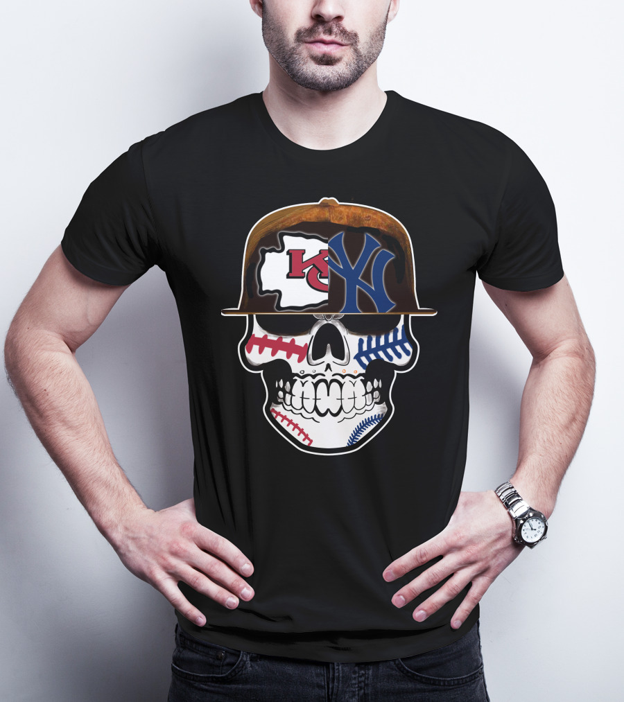 Kansas City Chiefs New York Yankees Skull Baseball Hat T-Shirt