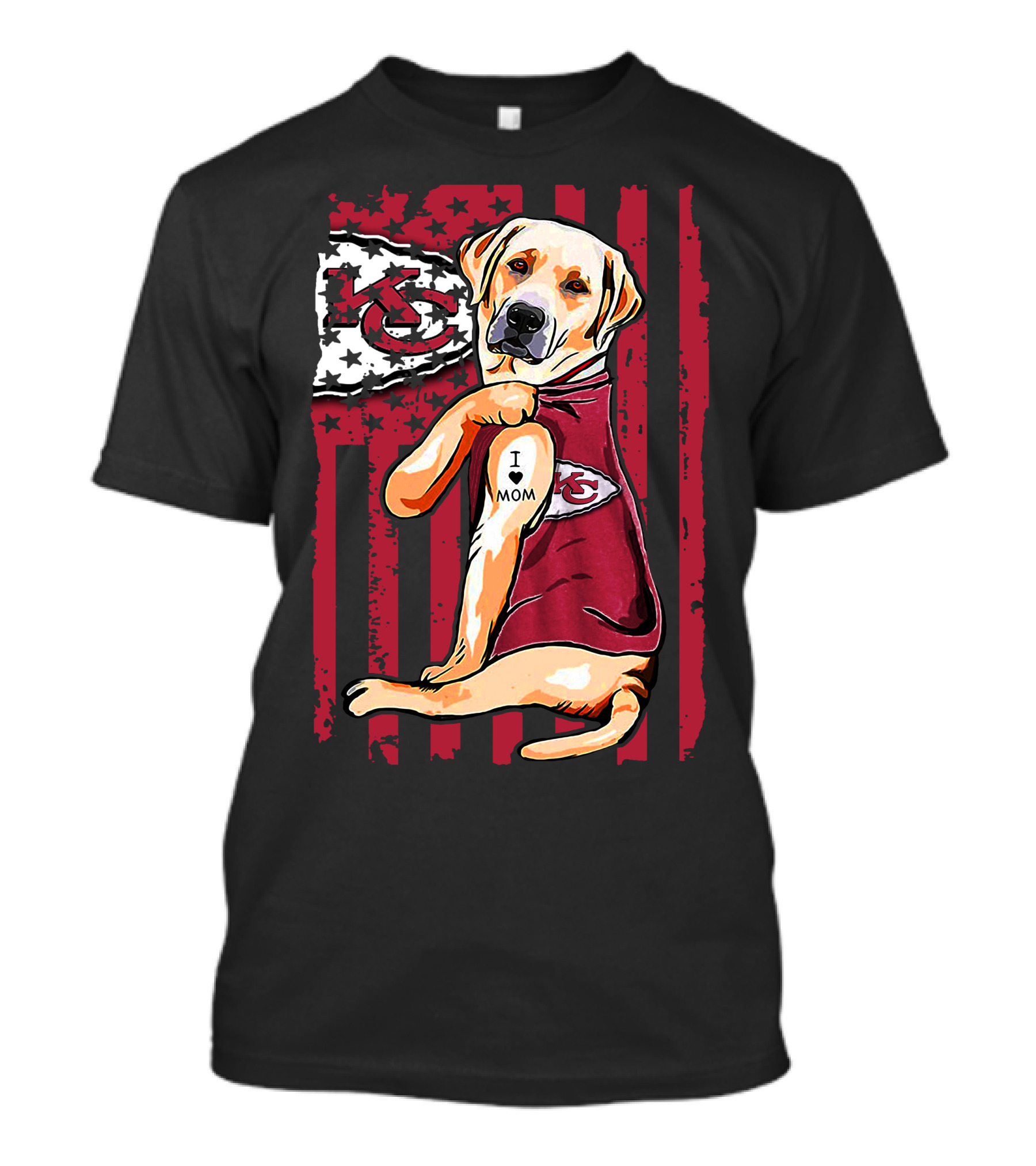 Labrador Retriever I Love Mom Kansas City Chiefs American Flag T-Shirt