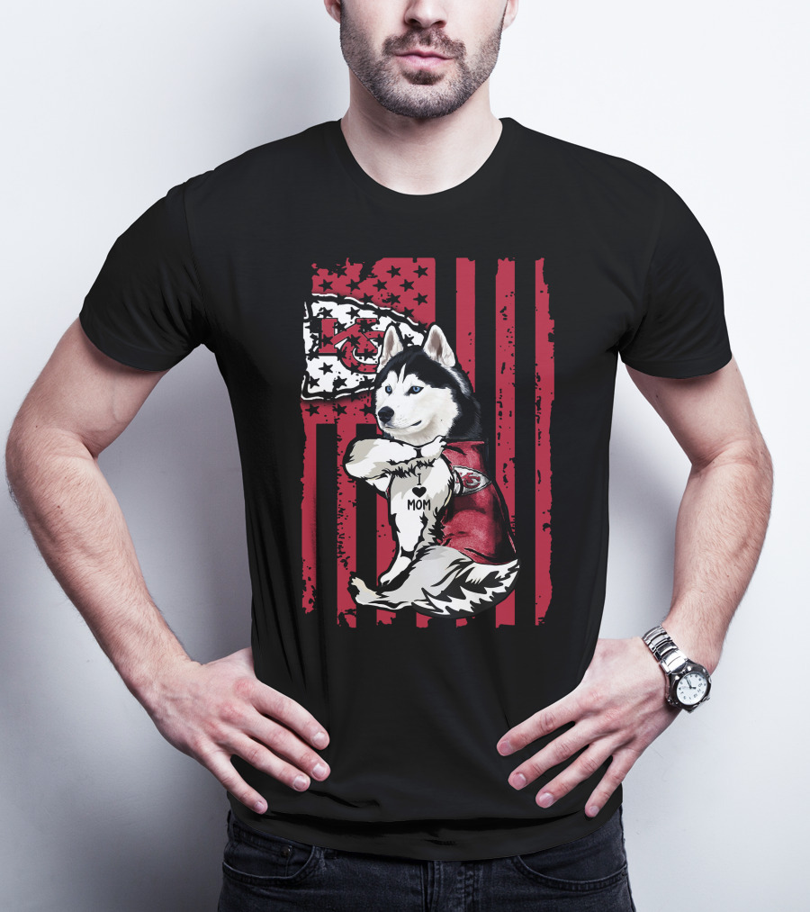 Siberian Husky Kansas City Chiefs Mom American Flag T-Shirt