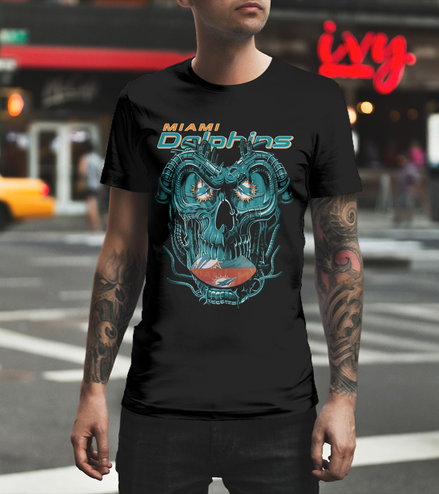 Miami Dolphins Dragonskull Football Helmet T-Shirt