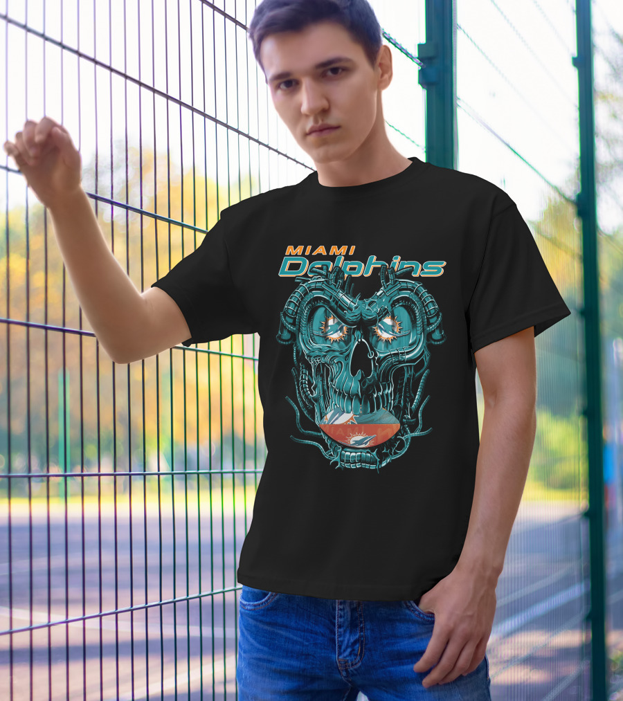 Miami Dolphins Dragonskull Football Helmet T-Shirt