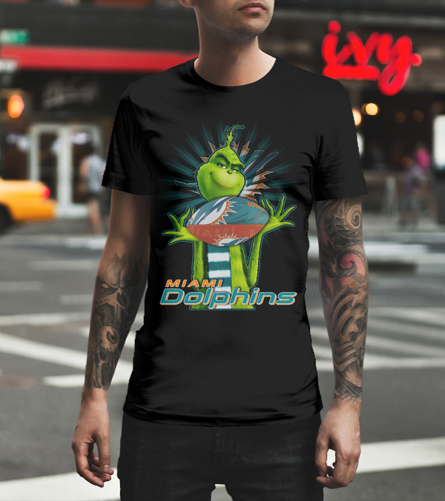 Grinch Holding Miami Dolphins Football T-Shirt