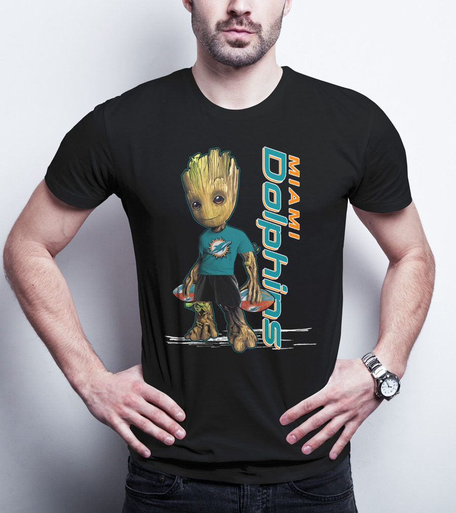 Groot Miami Dolphins NFL Fan Art Featuring Team Mascot T-Shirt