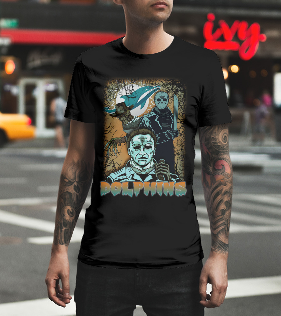 Miami Dolphins Horror Crossover Poster T-Shirt