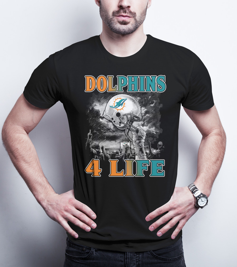 Dolphins 4 Life Miami Dolphins Helmet Celebration T-Shirt