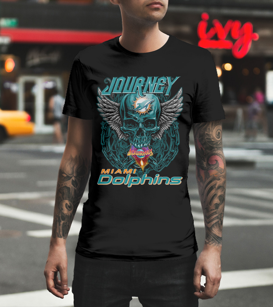 Journey Miami Dolphins Skull With Wings T-Shirt