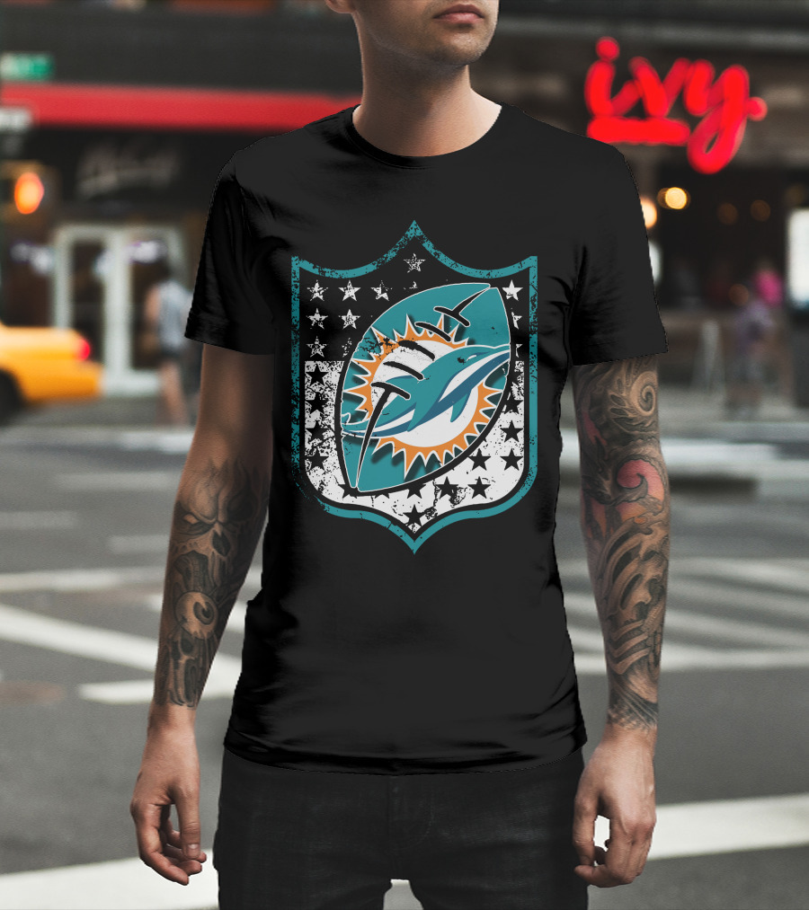 Miami Dolphins Logo With American Flag Elements T-Shirt