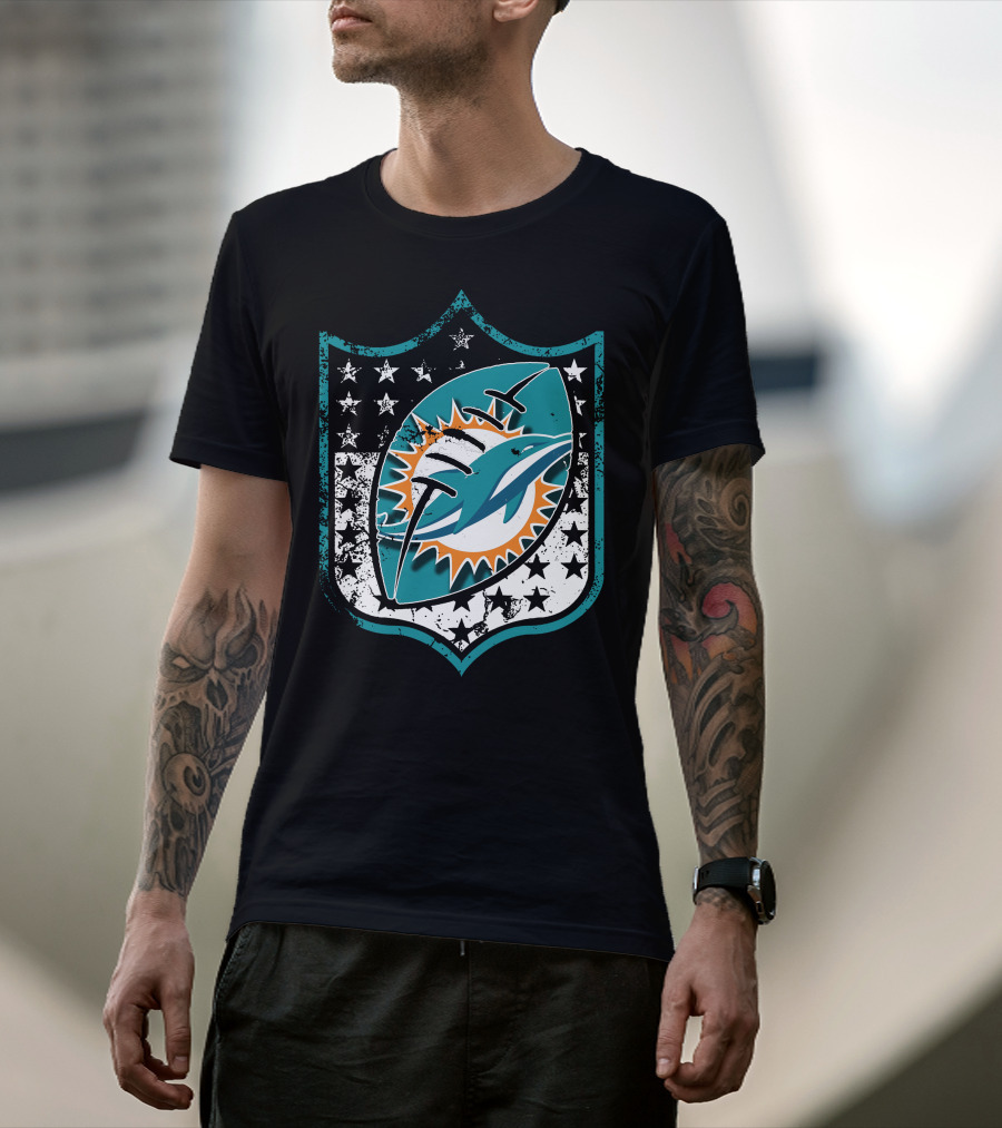 Miami Dolphins Logo With American Flag Elements T-Shirt