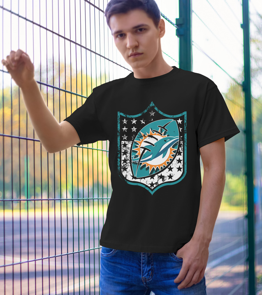 Miami Dolphins Logo With American Flag Elements T-Shirt