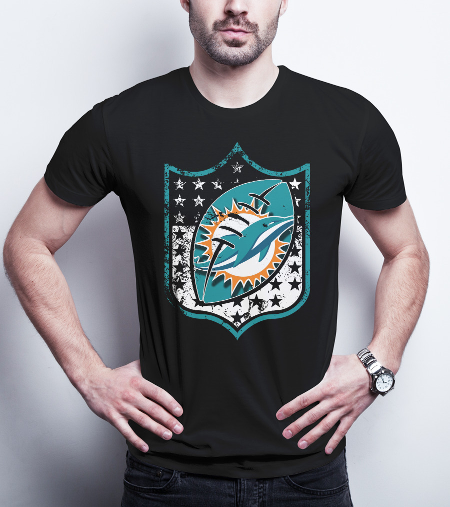 Miami Dolphins Logo With American Flag Elements T-Shirt