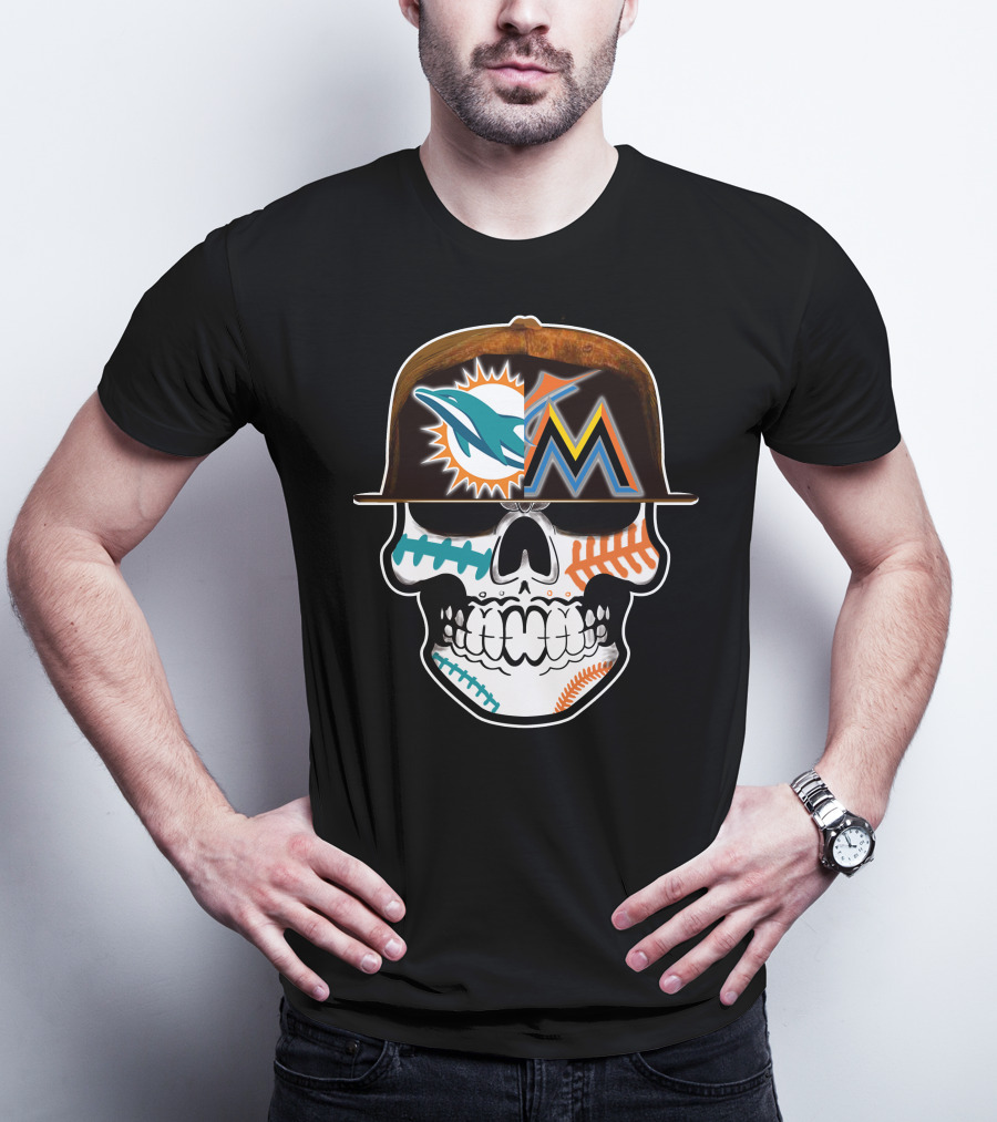 Miami Dolphins Marlins Skull Cap T-Shirt