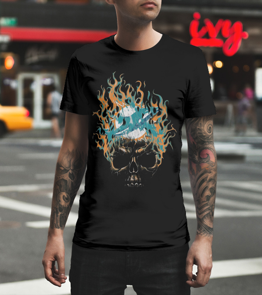 Miami Dolphins Flaming Skull Logo 38 T-Shirt