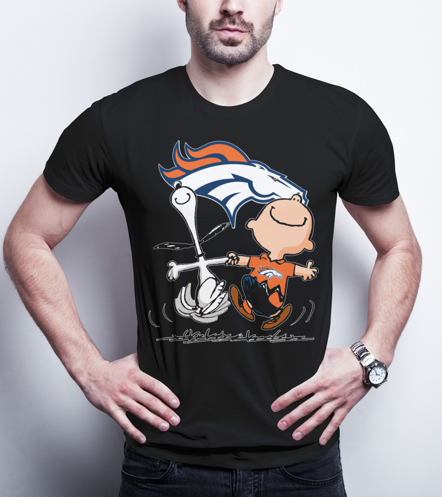 Snoopy Charlie Brown Dancing With Denver Broncos T-Shirt