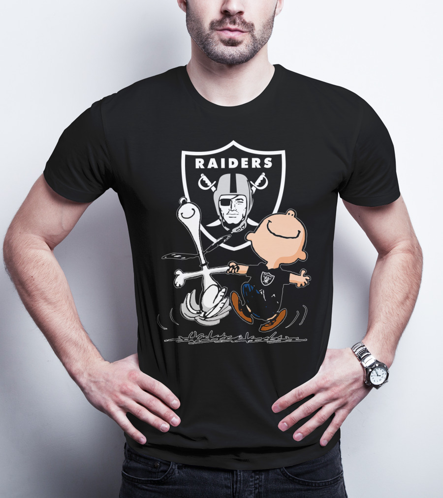 Snoopy And Charlie Brown Dancing In Front Of Oakland Raiders T-Shirt