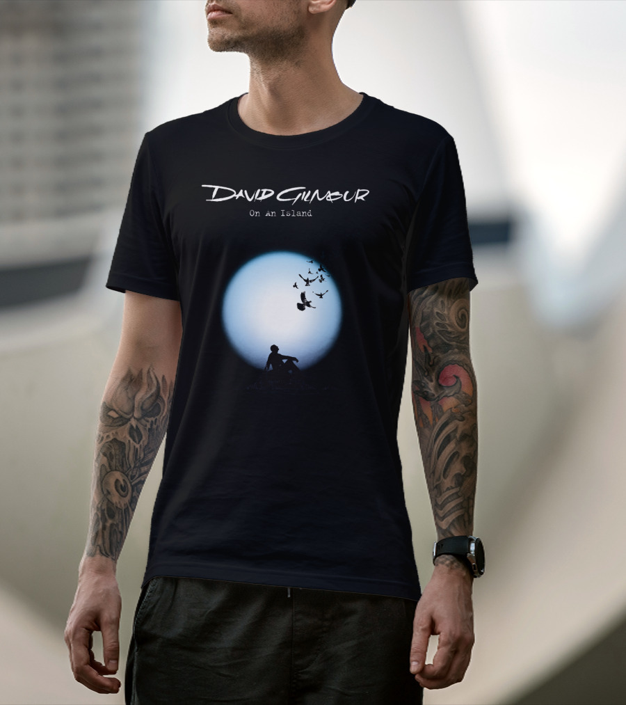 David Gilmour On An Island Silhouette And Birds Moon Scene T-Shirt