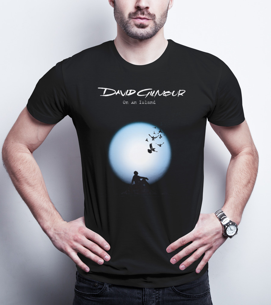 David Gilmour On An Island Silhouette And Birds Moon Scene T-Shirt