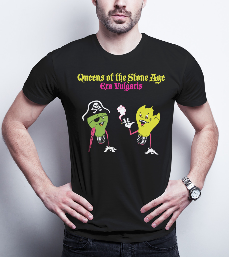 Queens Of The Stone Age Era Vulgaris Smoking Light Bulb And Pirate Character T-Shirt