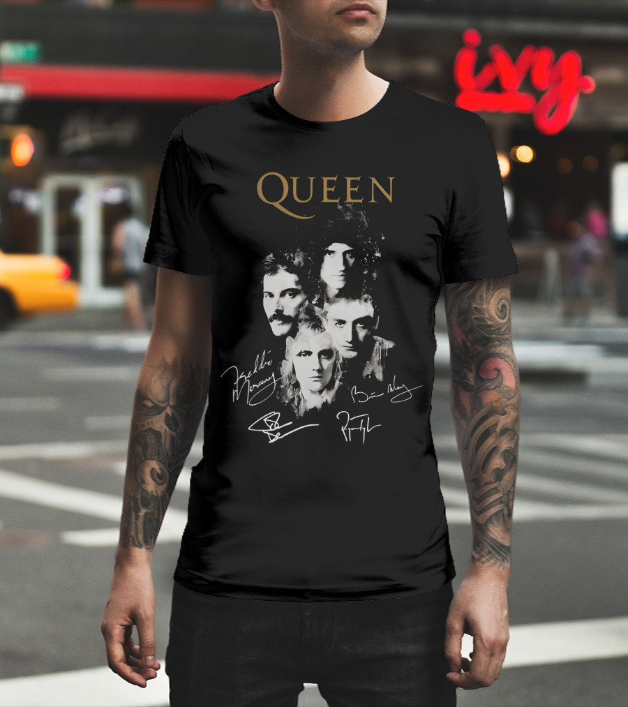 Queen Band Signatures Freddie Mercury Brian May 148 T-Shirt