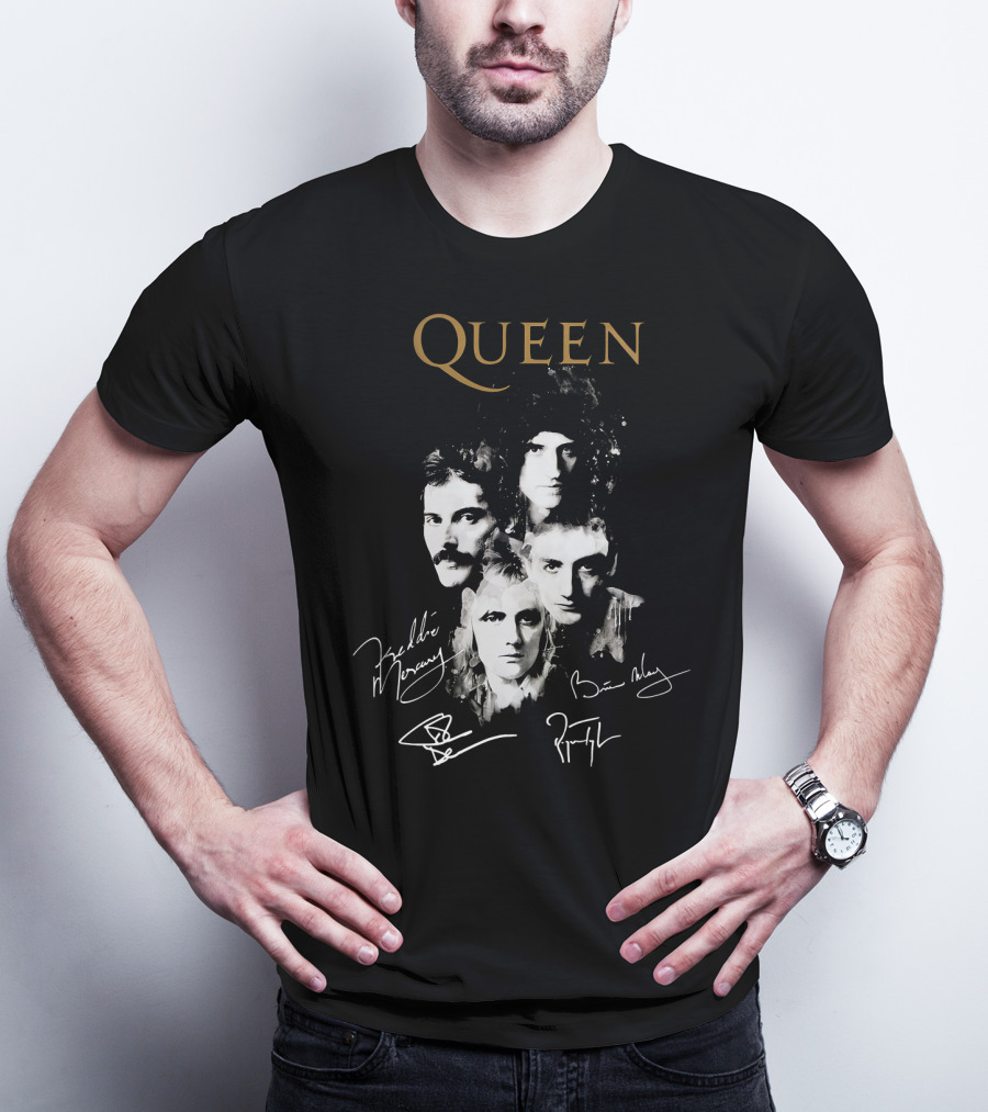 Queen Band Signatures Freddie Mercury Brian May 148 T-Shirt