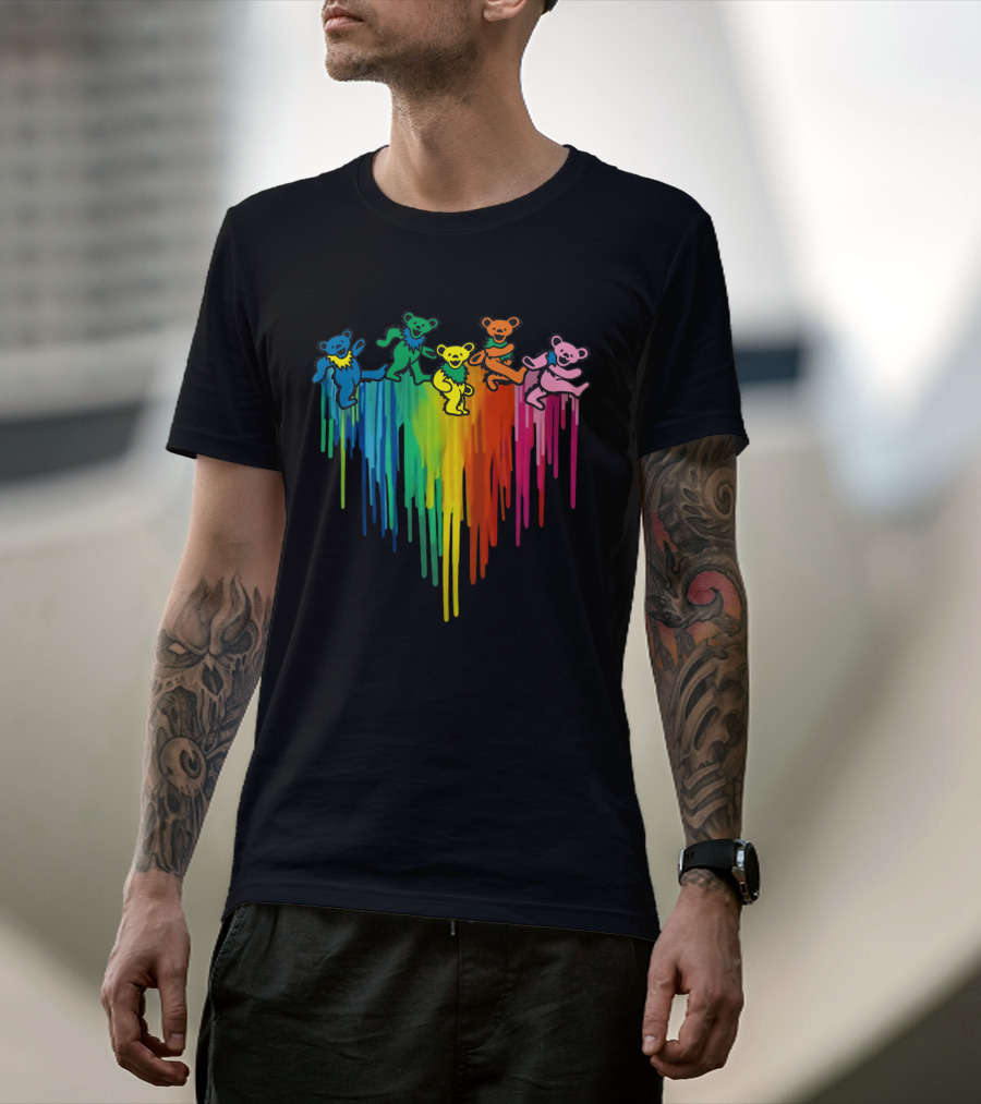 Grateful Dead Dancing Bear Rainbow Drip T-Shirt