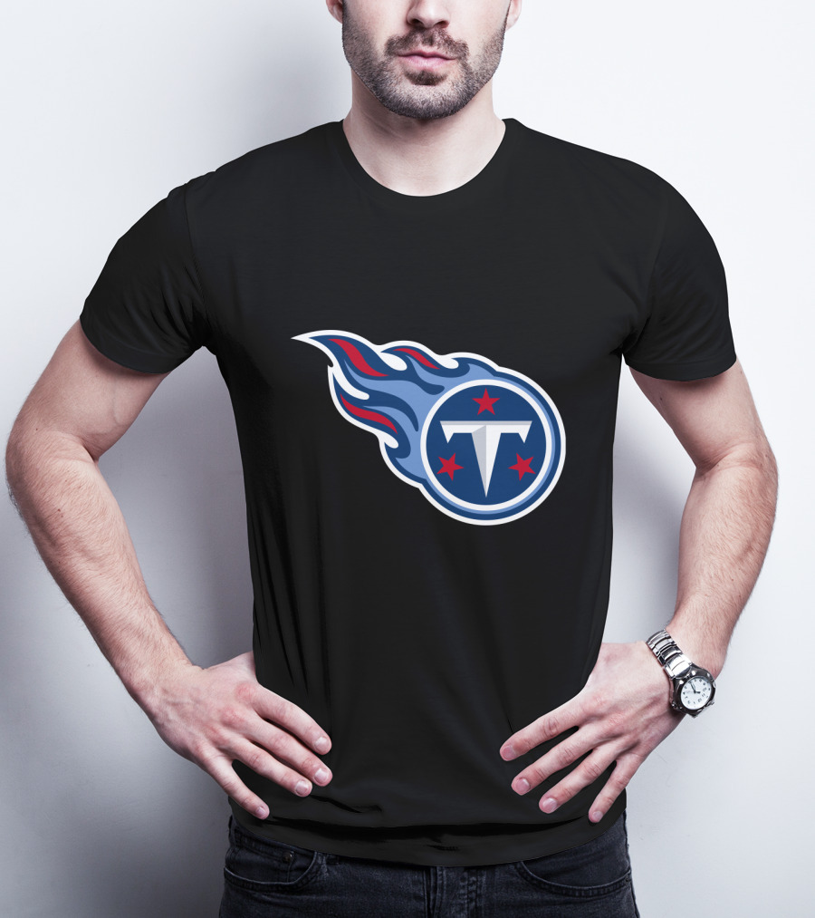 Tennessee Titans Logo Iconic Emblem Blue And Red Flames T-Shirt