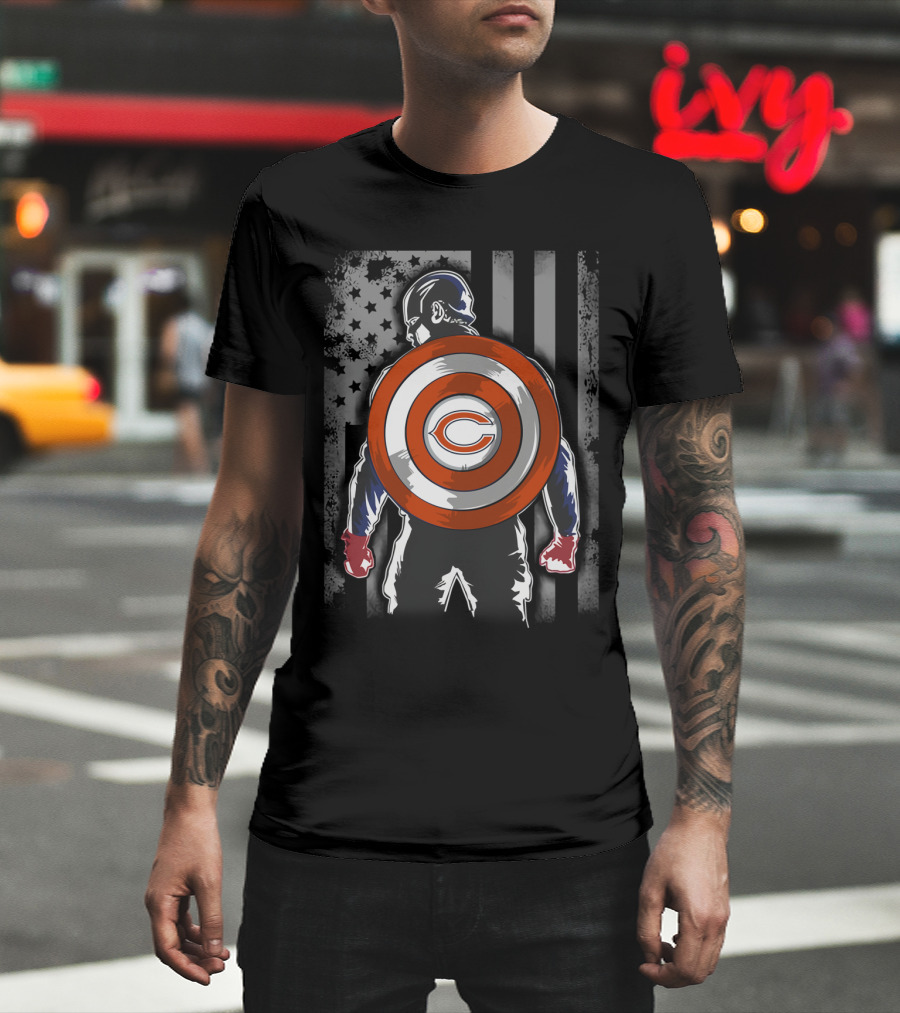 Chicago Bears Captain America Flag Shield Crossover T-Shirt
