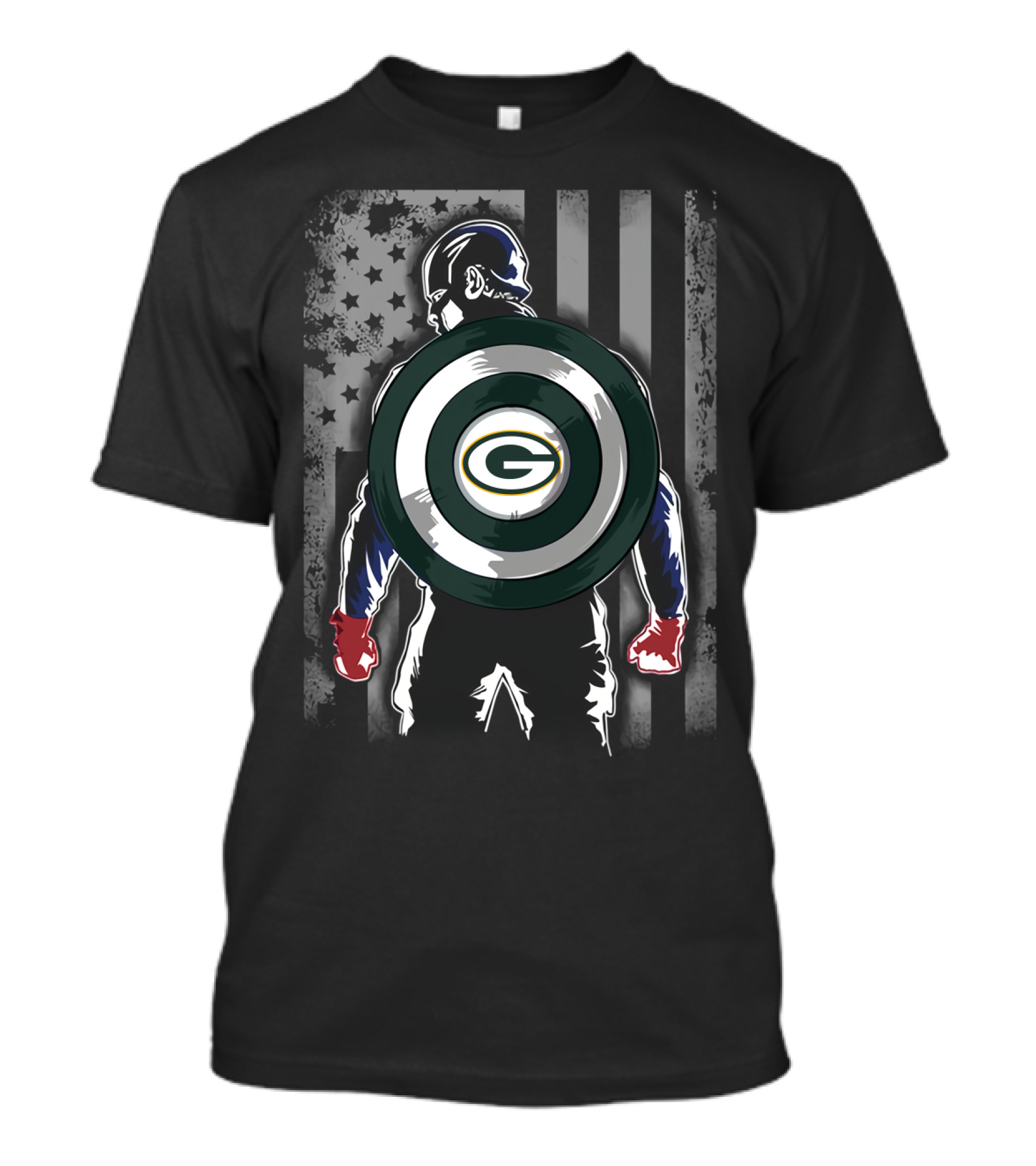 Green Bay Packers Captain America Shield Flag USA T-Shirt