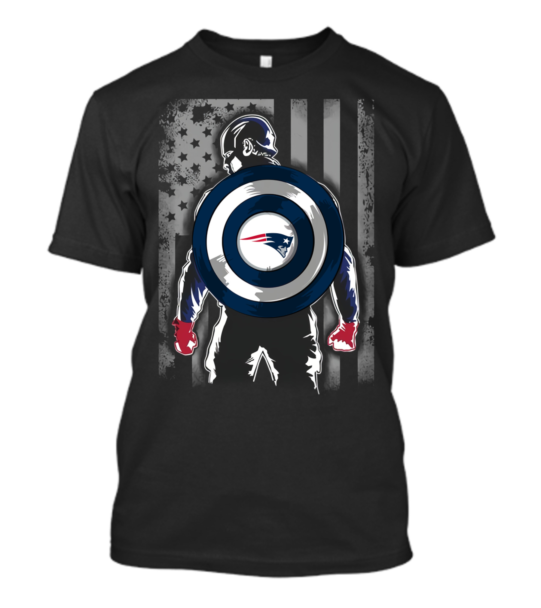 New England Patriots Captain America Shield Flag Star Background T-Shirt