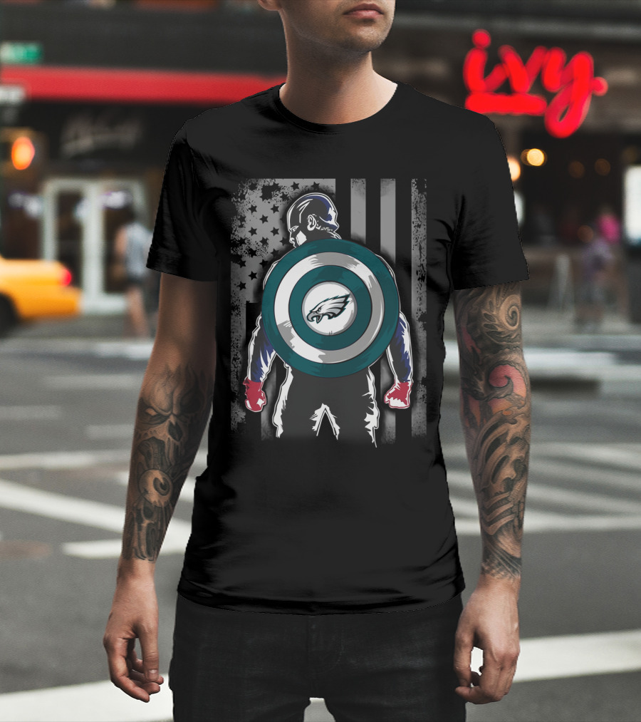 Philadelphia Eagles Captain America Shield American Flag T-Shirt