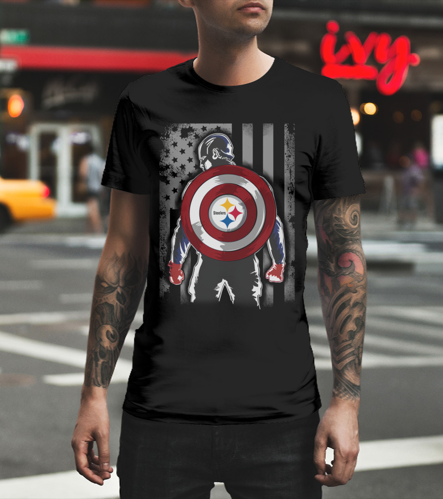 Pittsburgh Steelers Captain America Shield American Flag T-Shirt