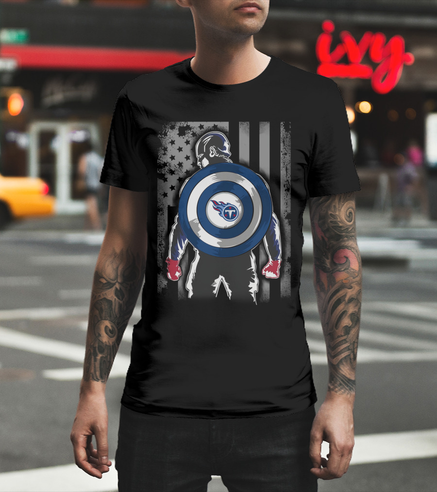Tennessee Titans Captain America Shield American Flag T-Shirt