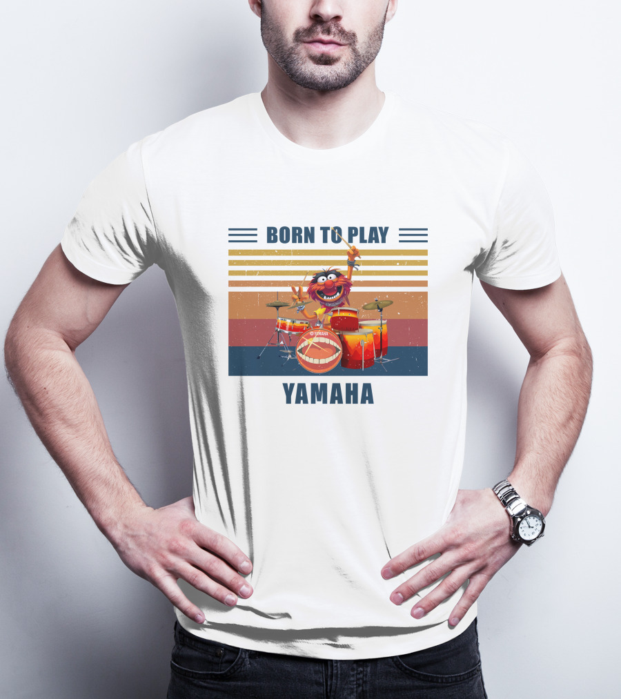 Born To Play Drum Yamaha With Animal Muppet Drummer Retro Stripes T-Shirt