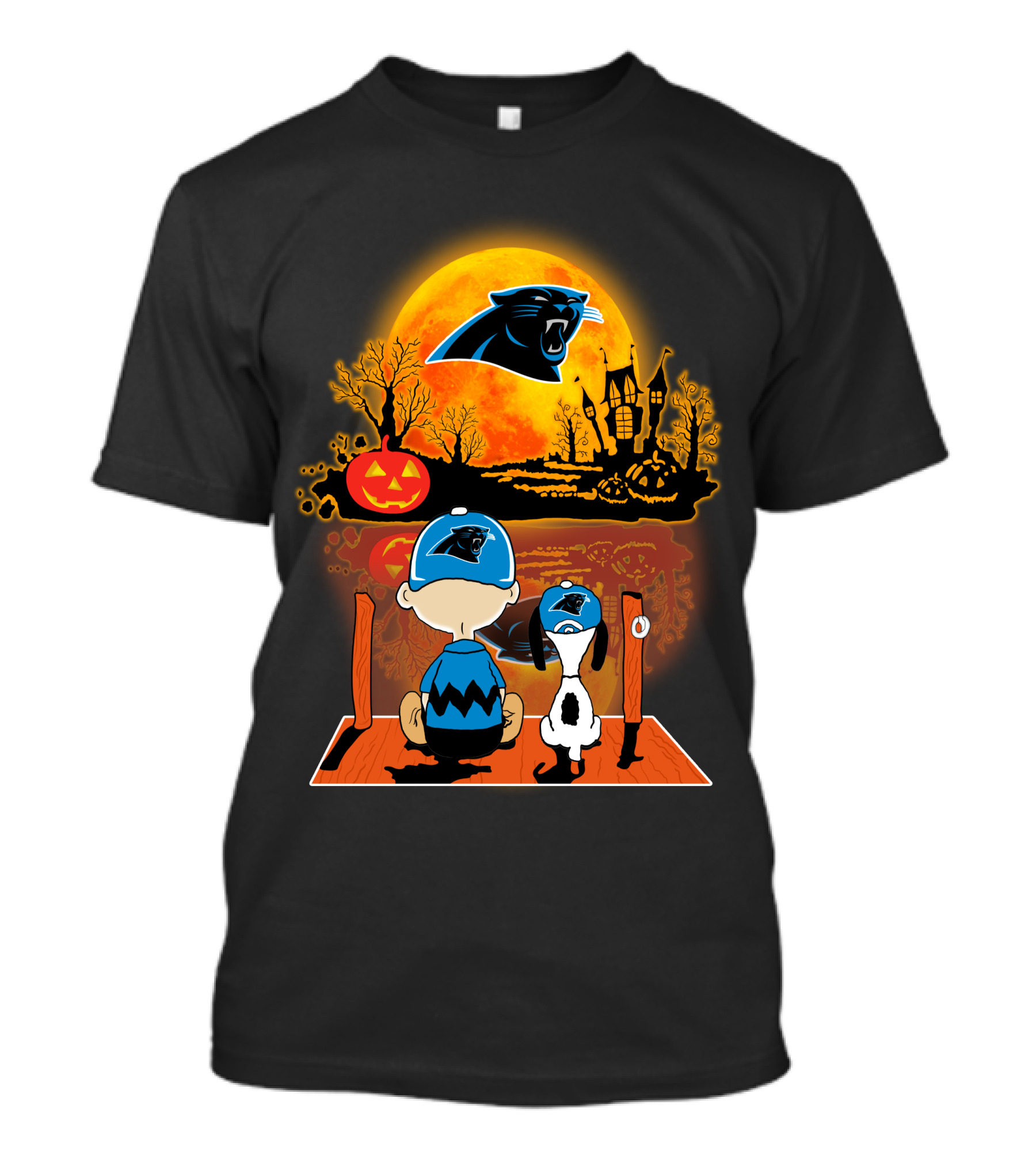 Carolina Panthers Snoopy Charlie Brown Halloween Pumpkin Nightfall T-Shirt