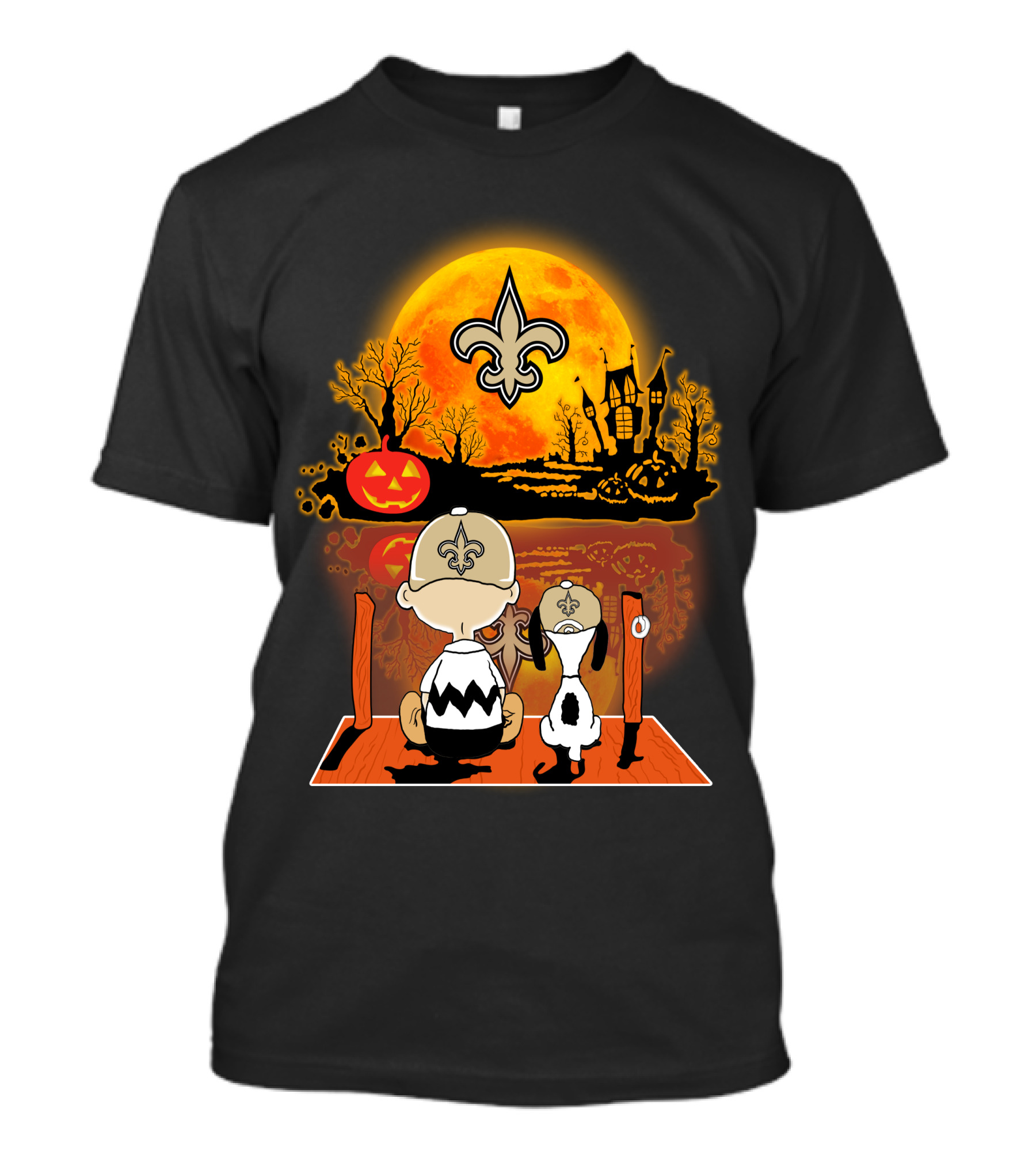 New Orleans Saints Halloween Snoopy Charlie Brown Pumpkin Scene T-Shirt