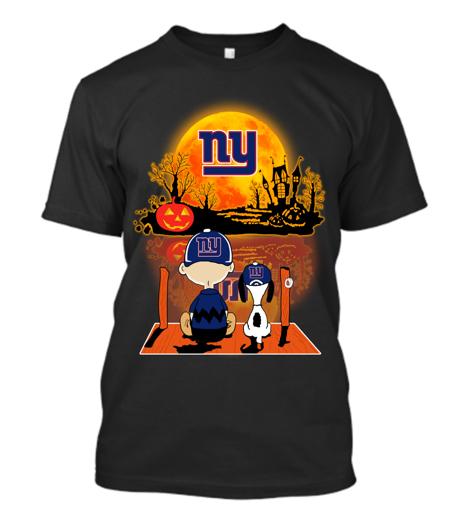 New York Giants Snoopy And Charlie Brown Halloween Pumpkin Scene T-Shirt