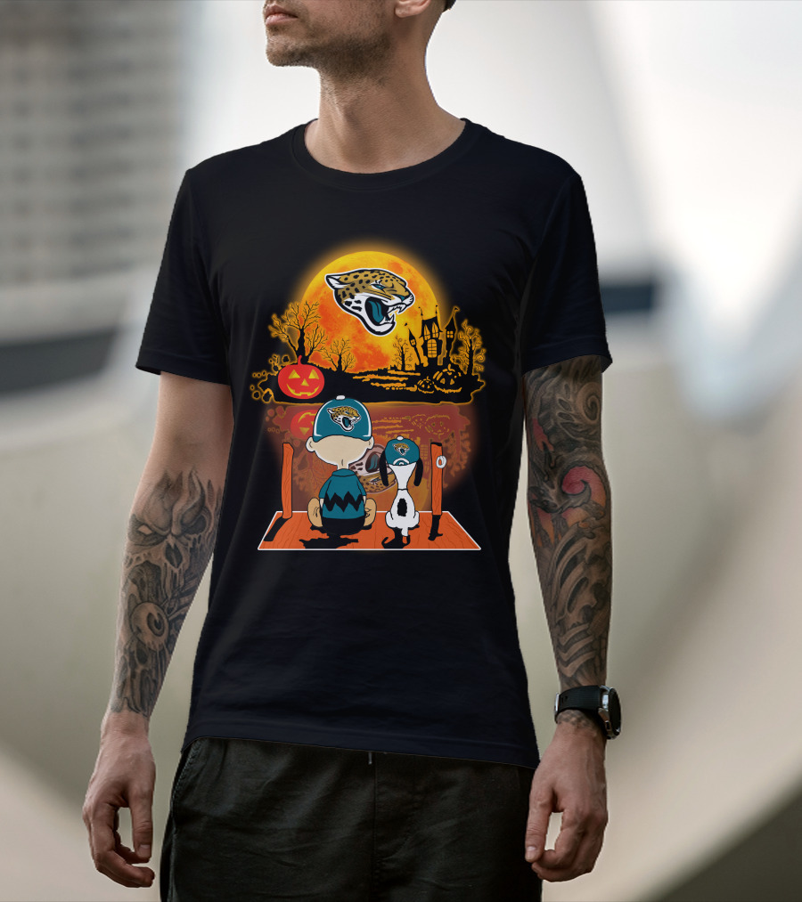 Jacksonville Jaguars Halloween Snoopy Charlie Brown Pumpkin Moon T-Shirt