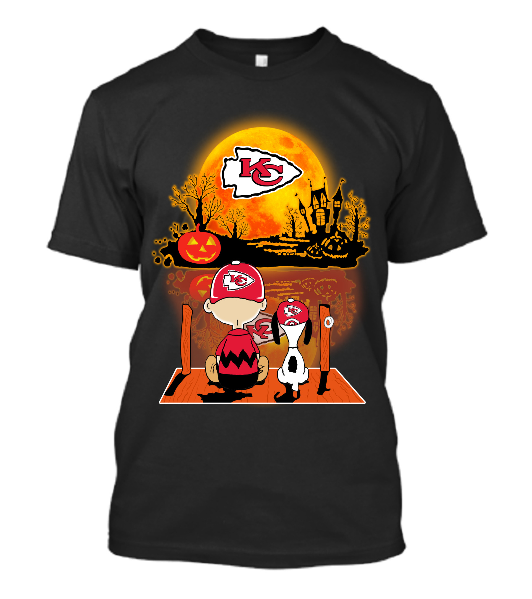 Kansas City Chiefs Snoopy And Charlie Brown Halloween Pumpkin Moon T-Shirt