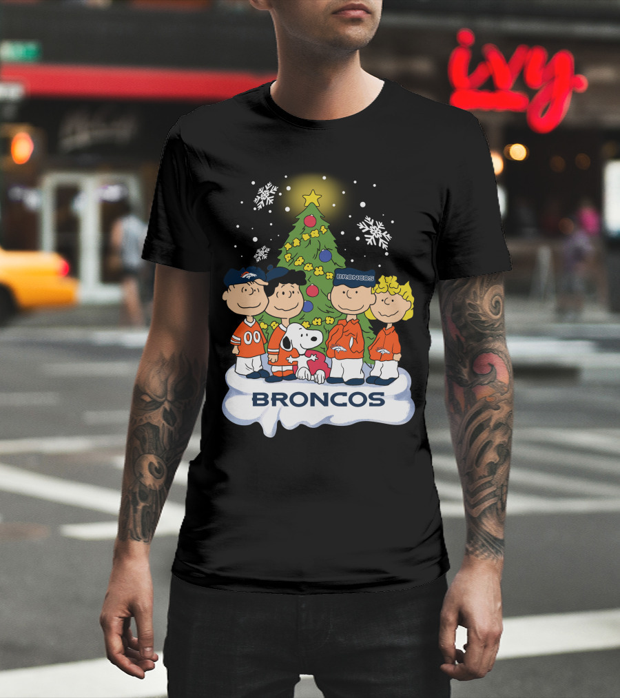 Broncos Christmas Snoopy And Peanuts Characters Holiday T-Shirt