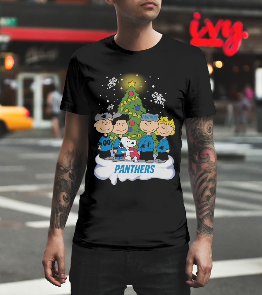 Panthers Snoopy Christmas Peanuts Characters T-Shirt