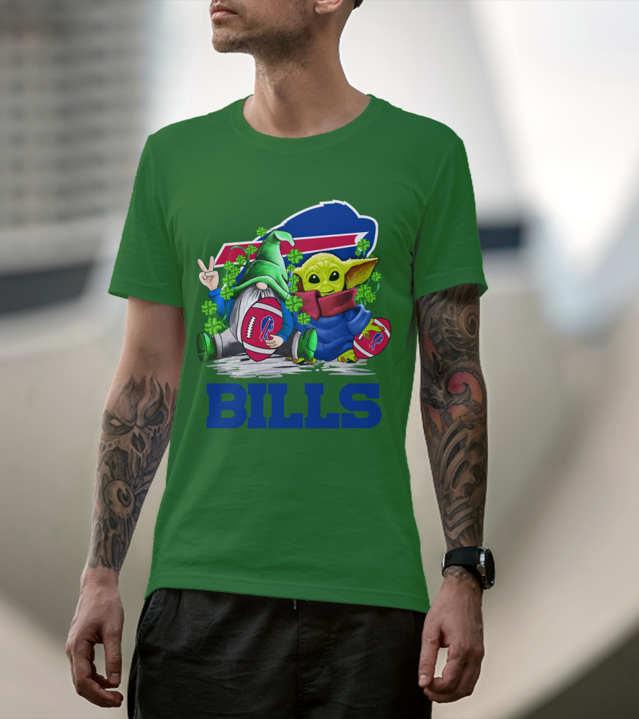 Buffalo Bills St. Patrick's Day Football With Green Gnome And Child Figure T-Shirt