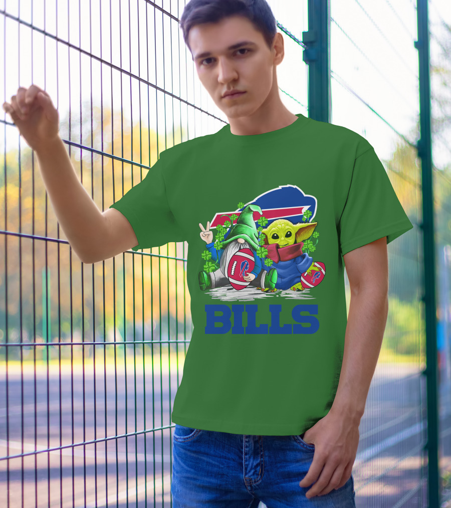 Buffalo Bills St. Patrick's Day Football With Green Gnome And Child Figure T-Shirt