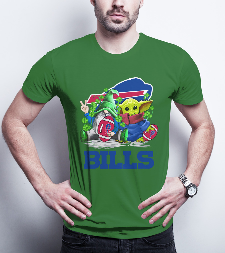 Buffalo Bills St. Patrick's Day Football With Green Gnome And Child Figure T-Shirt