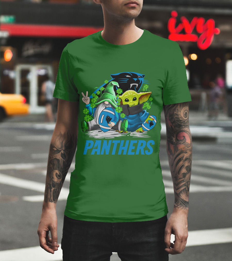 Panthers St. Patrick’s Day Football Gnome And Baby Alien T-Shirt