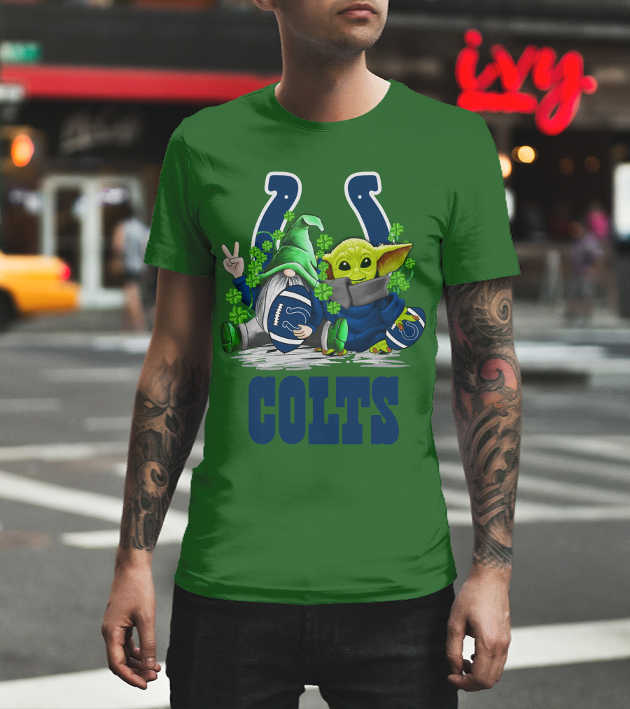 Colts St. Patrick's Day Gnome And Baby Alien Football With Clover T-Shirt