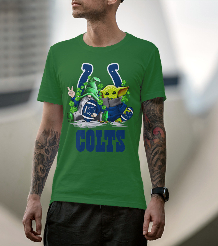 Colts St. Patrick's Day Gnome And Baby Alien Football With Clover T-Shirt