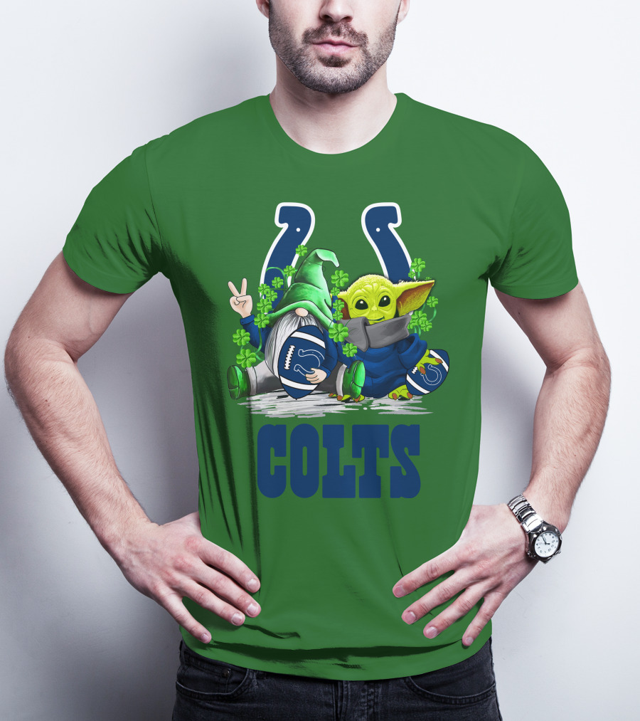Colts St. Patrick's Day Gnome And Baby Alien Football With Clover T-Shirt