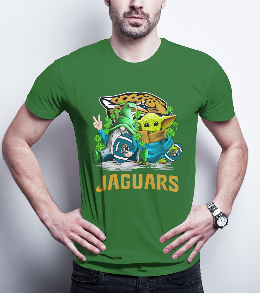 Jacksonville Jaguars St. Patrick's Day Gnome And Baby Alien Football With Shamrocks T-Shirt
