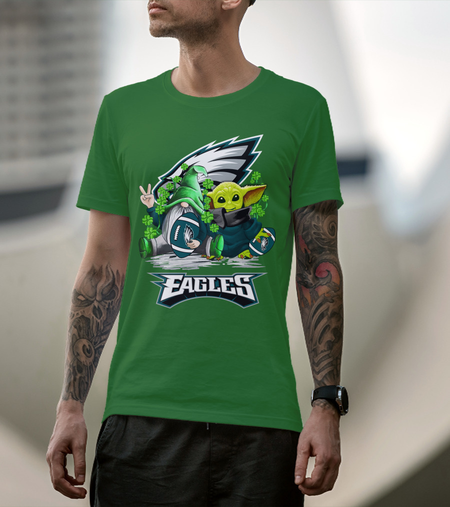 Philadelphia Eagles St. Patrick’s Day Football With Gnome And Baby Alien T-Shirt