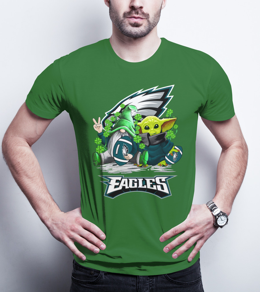 Philadelphia Eagles St. Patrick’s Day Football With Gnome And Baby Alien T-Shirt