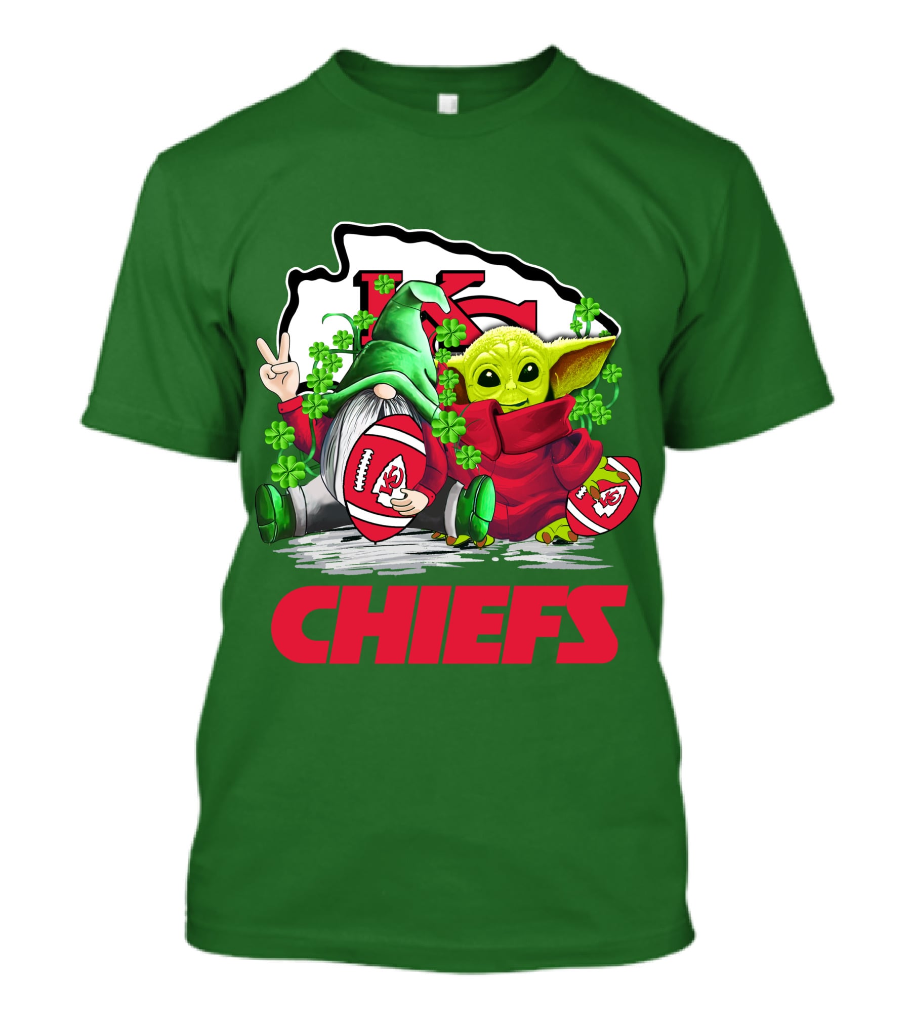 Kansas City Chiefs St. Patrick's Day Football Gnome And Baby Alien T-Shirt